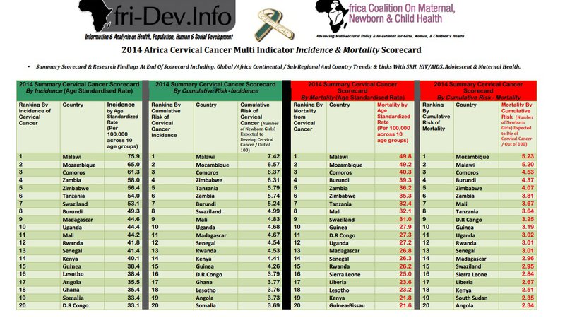2014 Africa cervical cancer multi indicator incidence & mortality ...