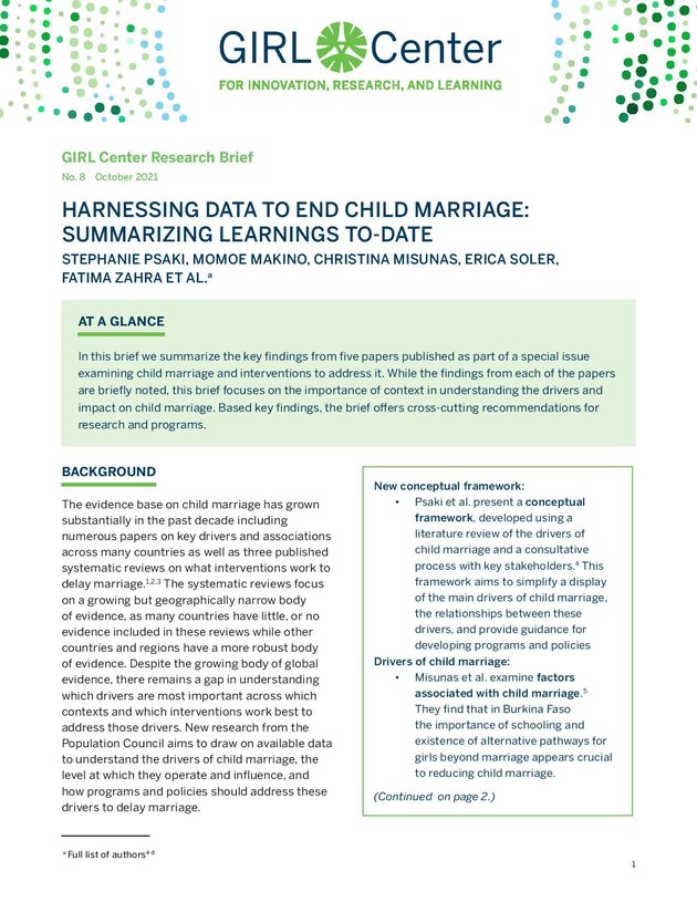Harnessing data to end child marriage: Summarizing learnings to-date ...