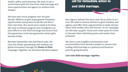 Power To Girls campaign info sheet - Girls Not Brides