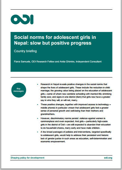 Social norms for adolescent girls in Nepal: Slow but positive progress ...