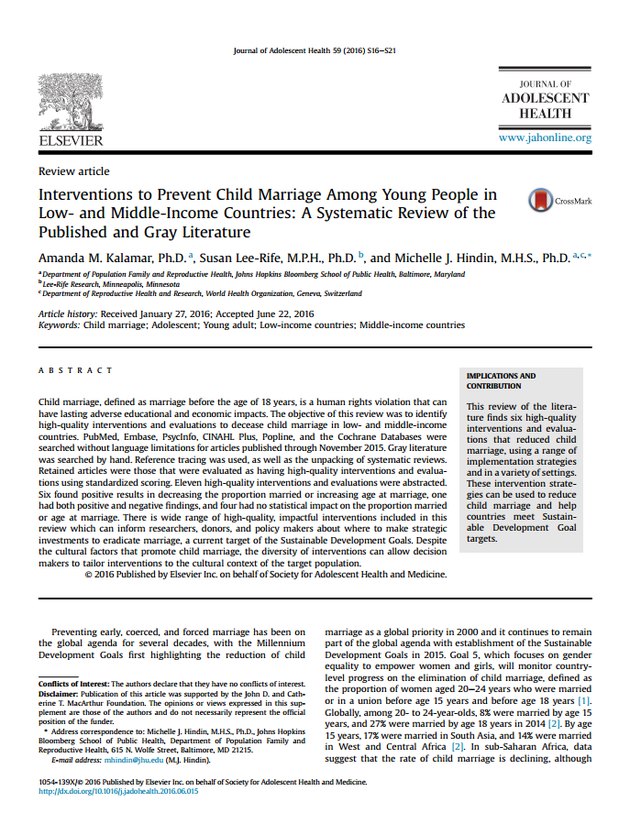 Interventions to prevent child marriage among young people in low- and ...