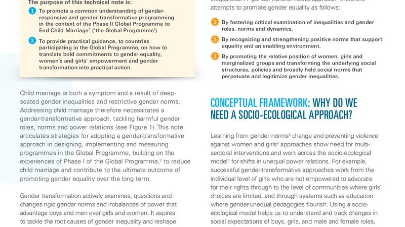 Technical Note on Gender-Transformative Approaches: A summary for practitioners - Girls Not Brides
