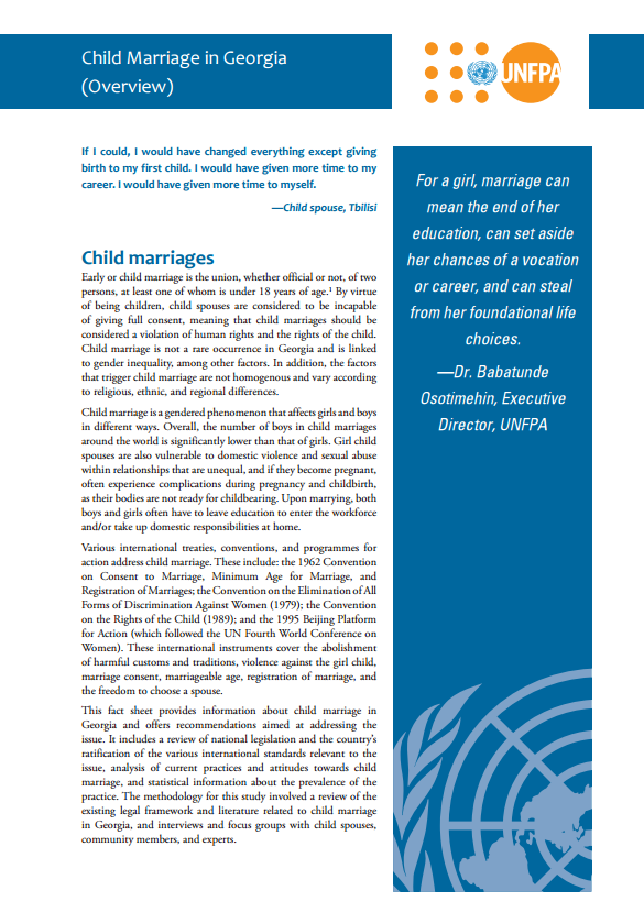 Child marriage in Georgia (overview) - Filles, Pas Epouses