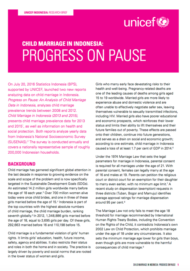UNICEF Indonesia Child Marriage Research Brief - Girls Not Brides